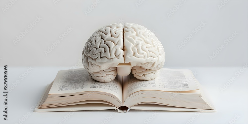 Human brain overlaying open book pages symbolizing knowledge ...