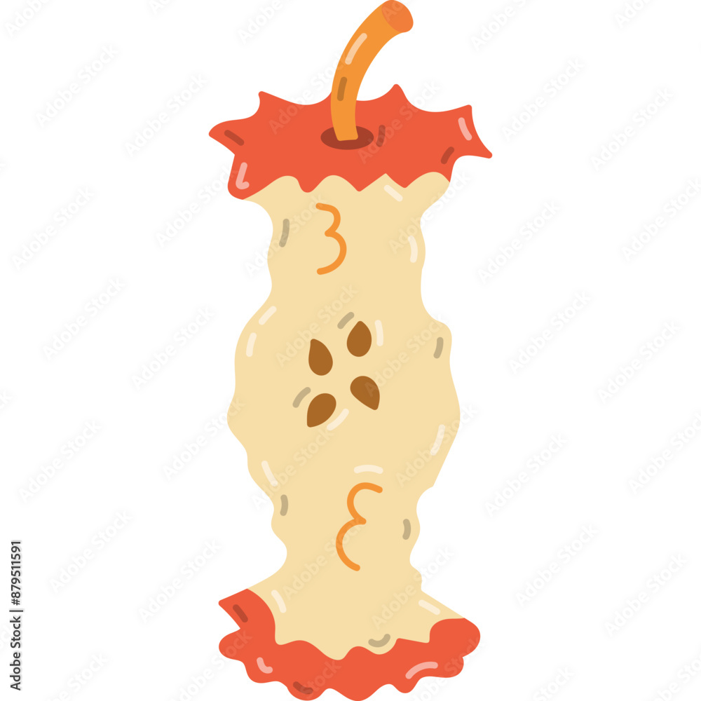 Cute cartoon apple core with stem, stub and seeds. Bitten red apple as ...