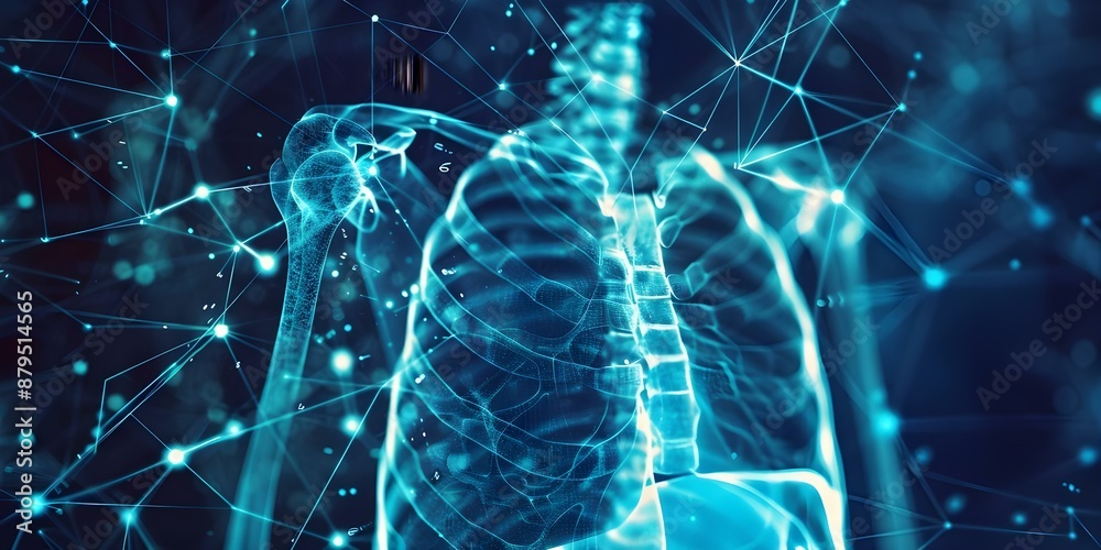 Digital chest Xray displaying normal anatomy with a futuristic twist in medical imaging. Concept ...