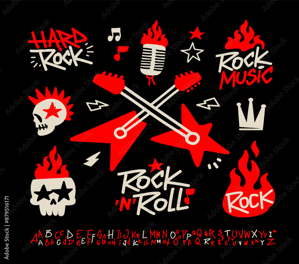 Rock Music Doodle Elements Vector Set 2. Rock Party icons set of ...