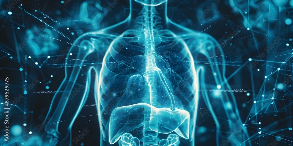 Xray image of male chest with cybercore theme and key structures ...