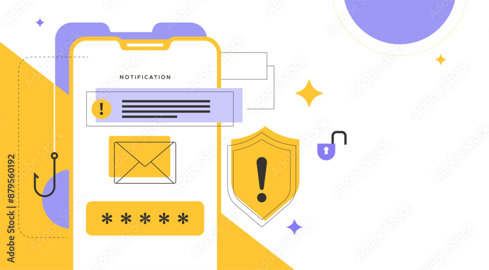 Phishing cyber crime vector illustration. Visuals provide bait in the ...