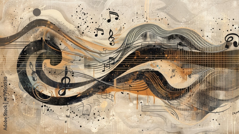 Ethereal Musical Notation Symbols Flowing with Elegant Curves and ...