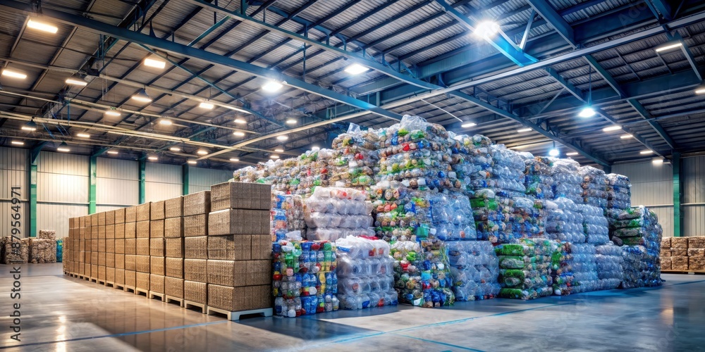Mountains of Plastic Bottles in a Recycling Facility, Warehouse ...