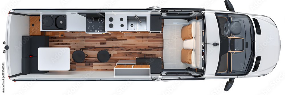 show s 2d floor plan layout for a sprinter van conversinos with white ...