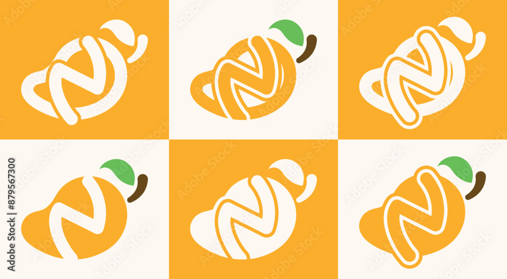 Set of letter N mango logo. This logo combines letters and a mango ...