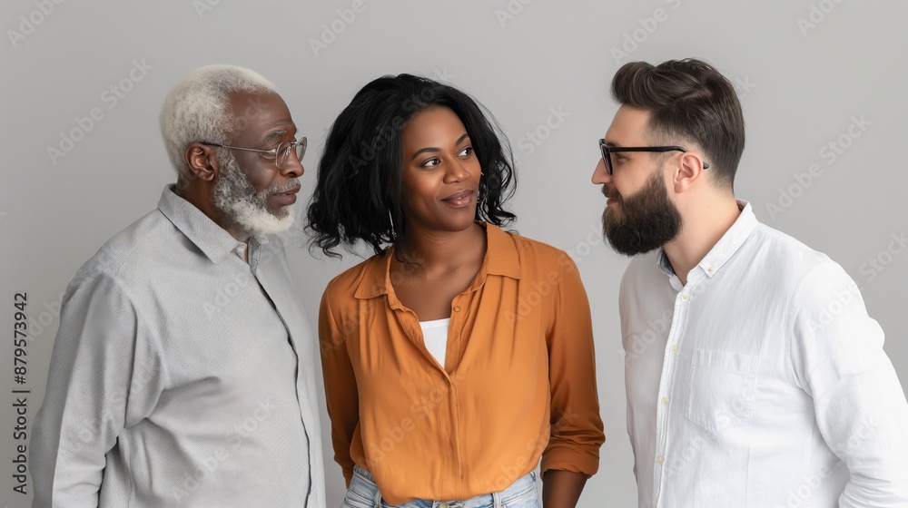 professional full-body portrait of three diverse people standing side ...