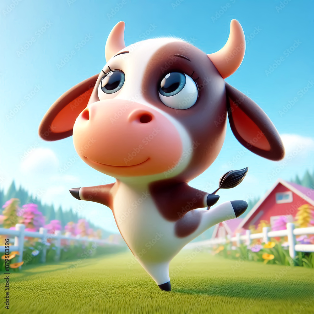 3D cute clumsy cow cartoon. Agriculture and farm animals illustration ...