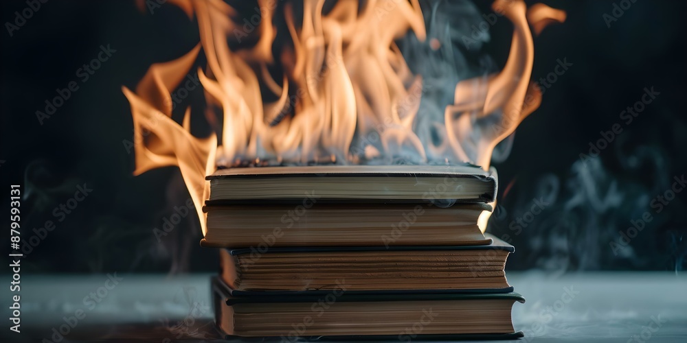Historical book burning event with old books consumed by flames of ...