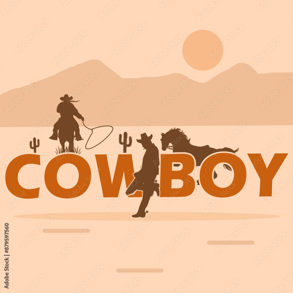 Cowboy National Day event banner. Bold text with illustrations of ...