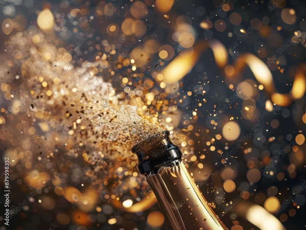 exploding champagne bottle spraying golden bubbles amidst a whirlwind ...