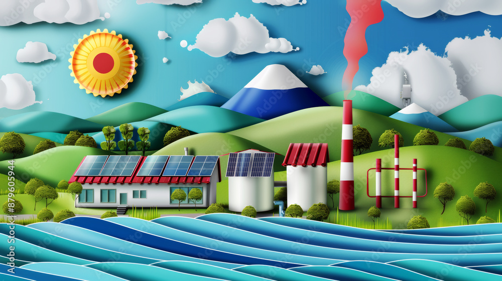 Futuristic papercraft scene envisions sustainable energy with solar ...