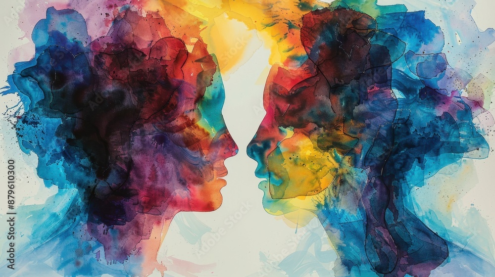 A watercolor painting illustrating the mental connection and struggle ...