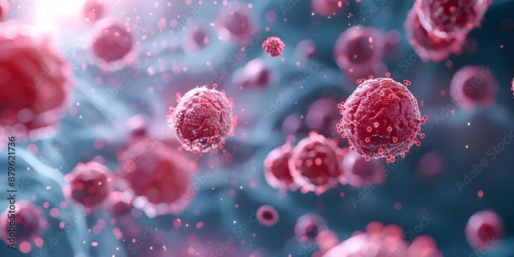 3D rendering of tumor microenvironment with cancer cells TCells and ...