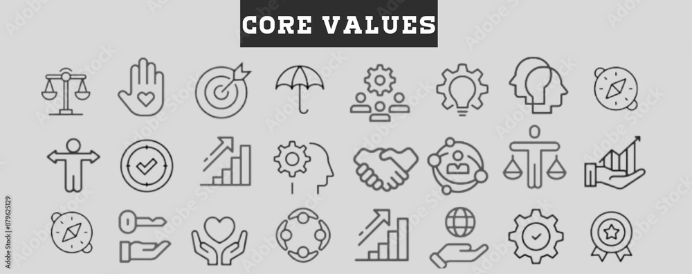 Simple Set of Core Values, Goals and Target Related Vector Line Icons ...