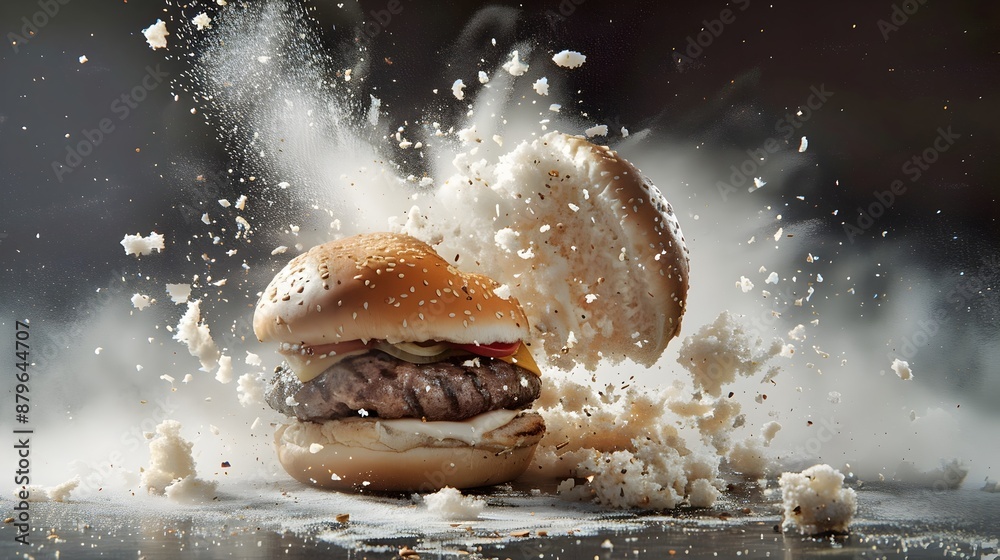 Shattered Burger A Explosion of Fast Food Fragments in Gritty ...