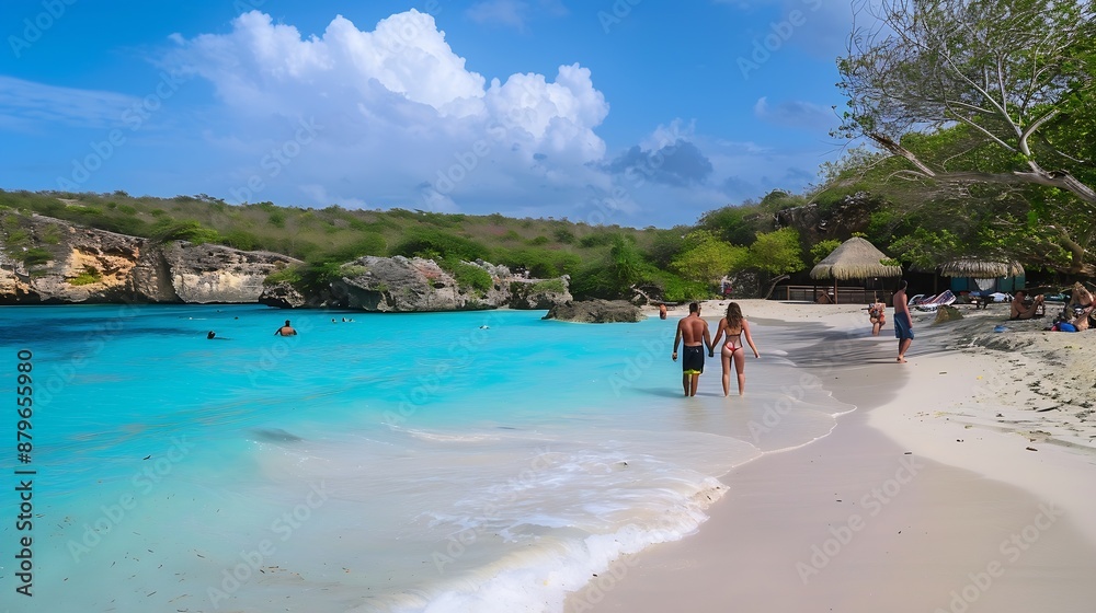 Playa Porto Marie beach Curacao a white tropical beach with turqouse ...