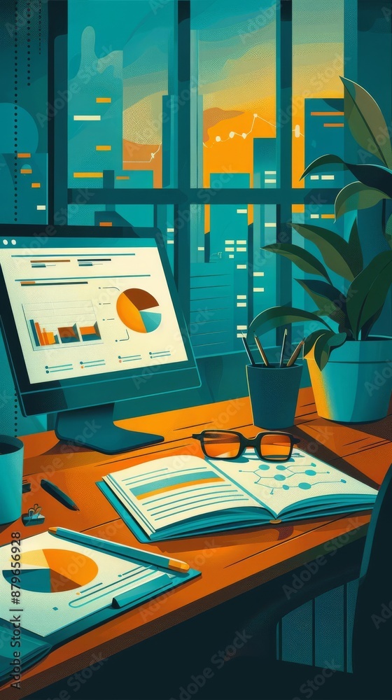 Data Analysis Flat Design Side View Technological Animation Split Complementary Color Scheme