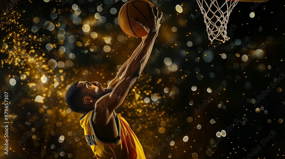 Contemporary art collage Young man professional basketball player in ...