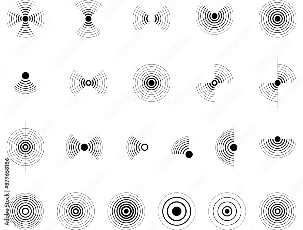 Radio station signal. Pain circle. Radar screen concentric circles ...