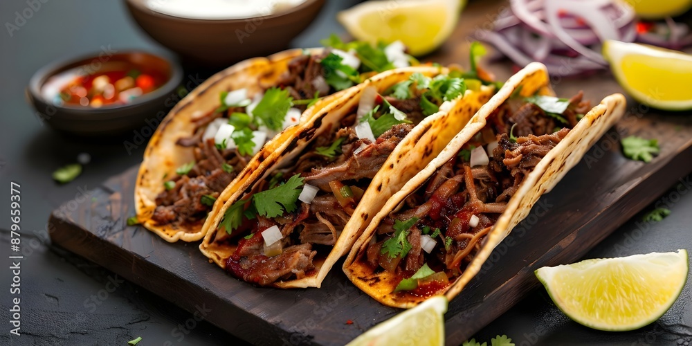 Homemade Mexican beef birria tacos traditional and flavorful. Concept ...