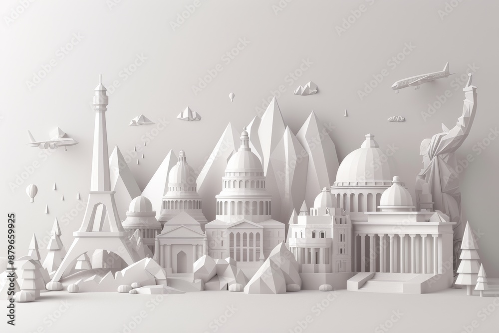 minimalist 3D illustration of famous monuments and landmarks from ...