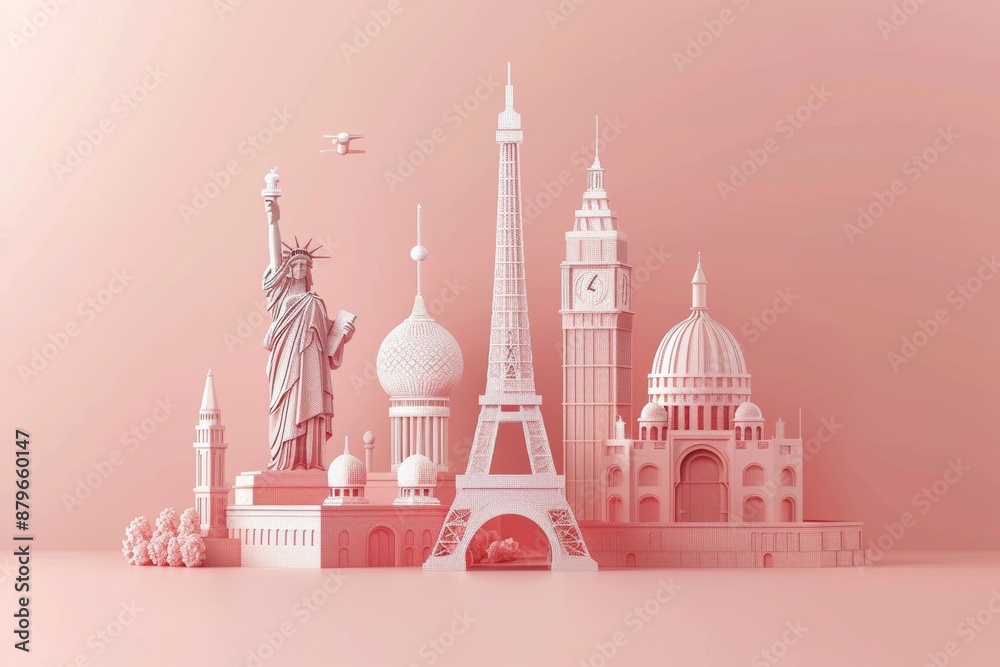 minimalist 3D illustration of famous monuments and landmarks from ...