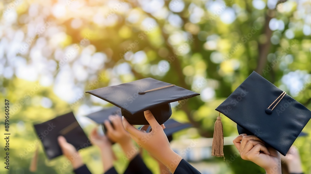 graduationStudent hold hats in hand during commencement success ...