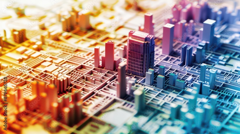 Conceptual urban development map, side view, showing city planning ...