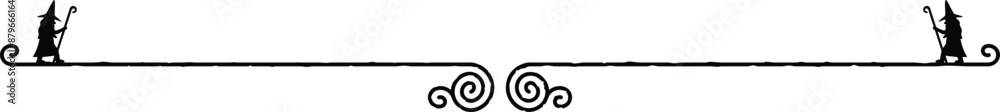 Medieval Header Footer Border - Spirals and Walking Wizard Stock Vector ...