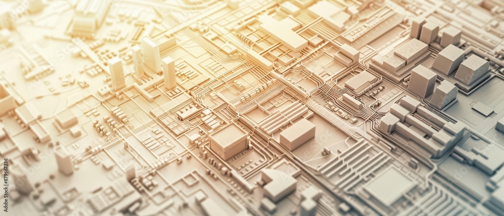Draft blueprint of urban complex, top view, focusing on efficient ...