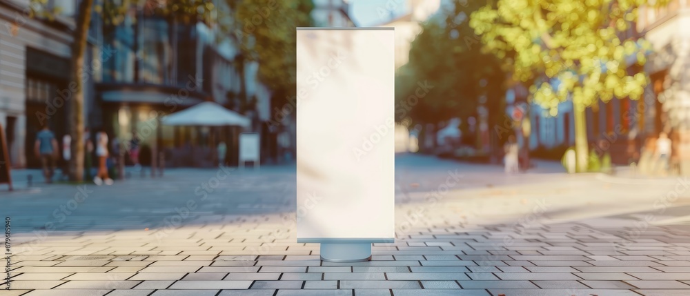 stunning blank roll up banner design mockup on a blurred public place ...