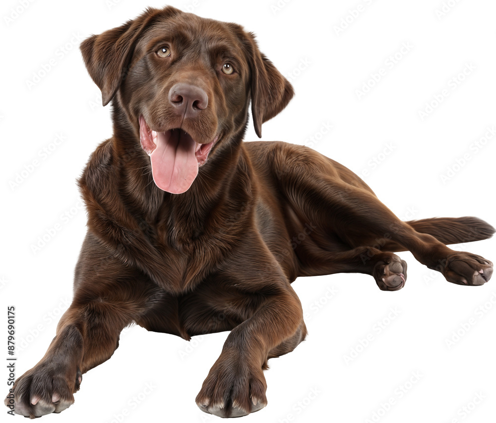 Happy Chocolate Labrador Retriever Lying Down on Transparent Background ...