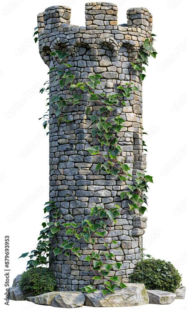 Medieval Stone Tower with Ivy Vines on Transparent Background, Ideal ...