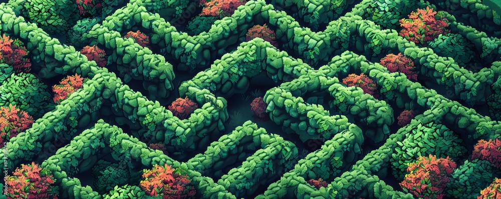 A pixel art rendition of a pixelated maze with winding paths and hidden ...