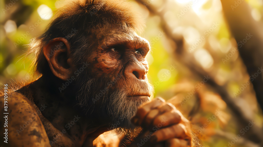 An extinct species of an early human, primitive man, early human ...