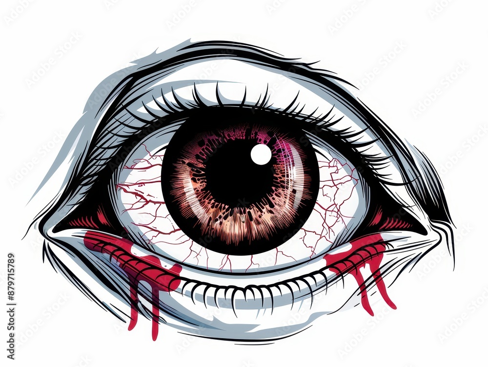 Illustrated close-up of a realistic, bloodshot eye with detailed veins ...