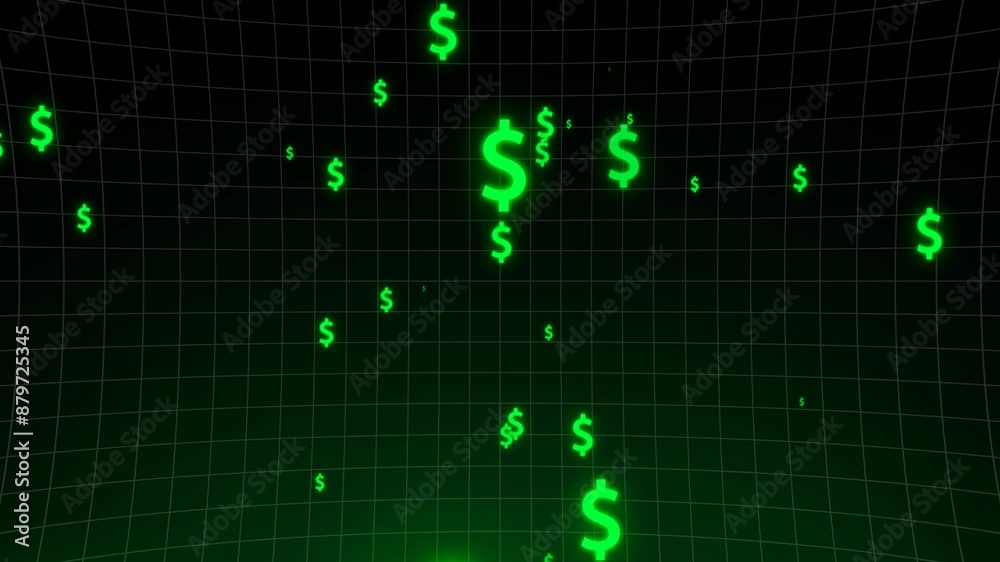 Dollar Currency Flying Animation On Grid and light Background. looping ...
