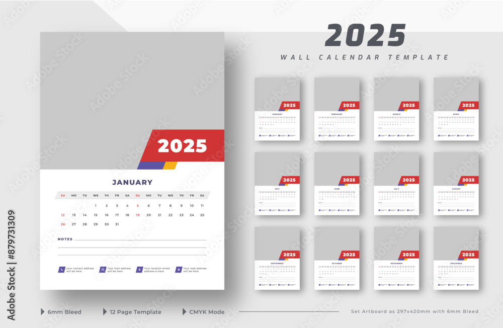 2025 Wall calendar template 12 page, corporate 12 month wall calendar ...