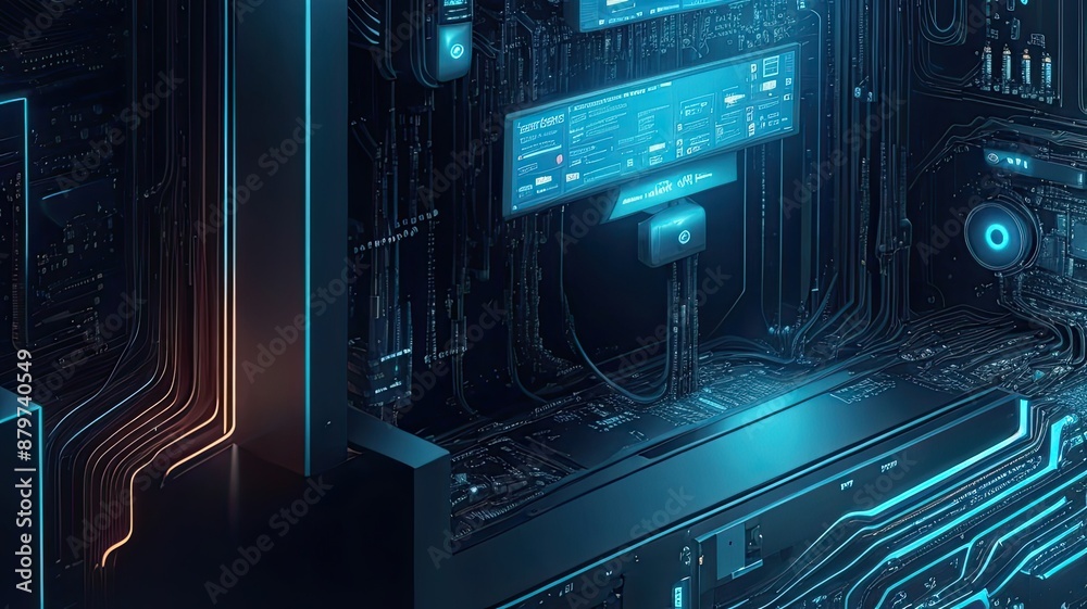 Ideal for digital backgrounds in tech processes, artificial intelligence, neural networks, data ...