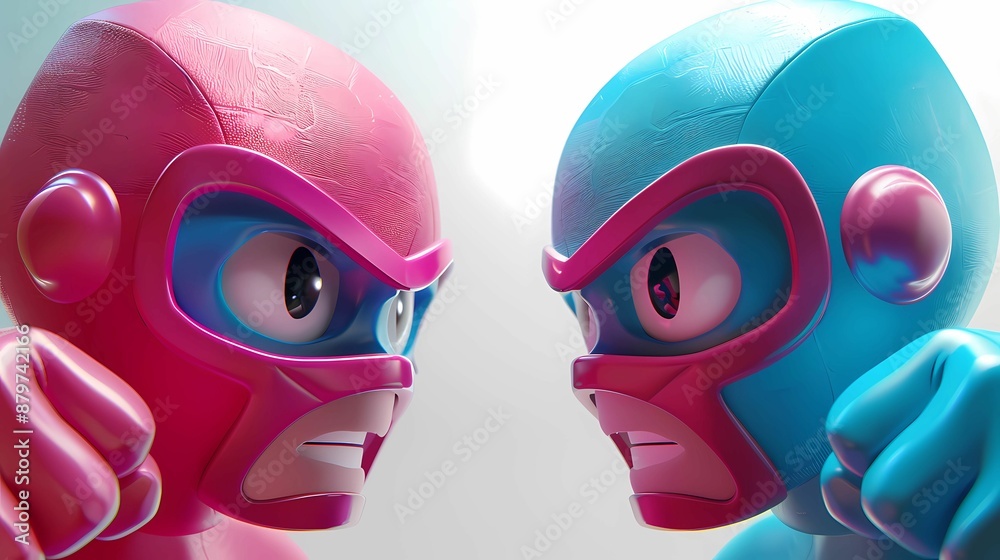 A cartoon of a wrestling characters, in a wrestling ring, Cute 3D style ...