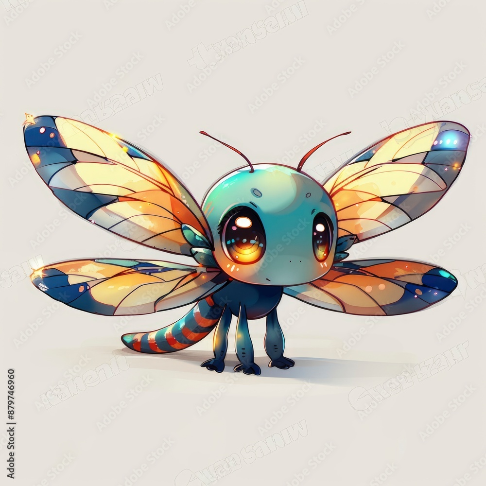 Cute dragonfly with sparkly wings, sticker, cartoon drawing, simple ...