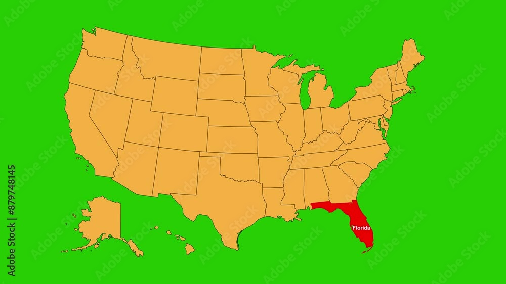 Florida map animated video. Map Highlighted on the USA map with ...