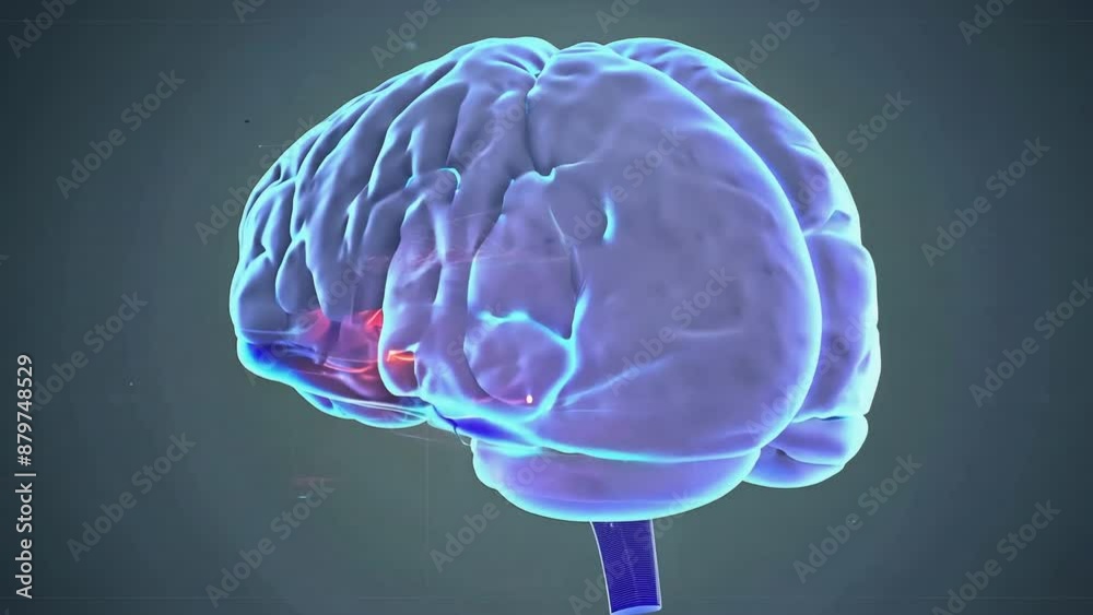 Blue Human Brain spinning in 3D anatomy animation, neurons sparkling ...