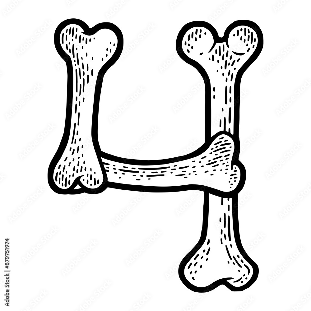 number figure 4 made of bones sketch engraving PNG illustration. Bones ...