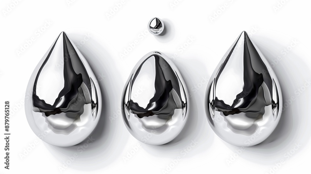 This image shows three chrome teardrop shapes with a highly reflective ...