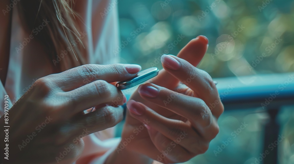 A person is depicted taking a blood sample using a lancet tool, shown ...