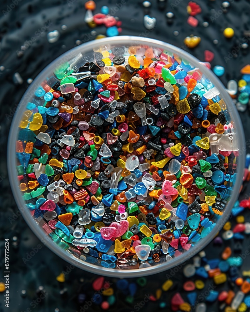 Microplastic pellets collected in a water filter, demonstrating ...