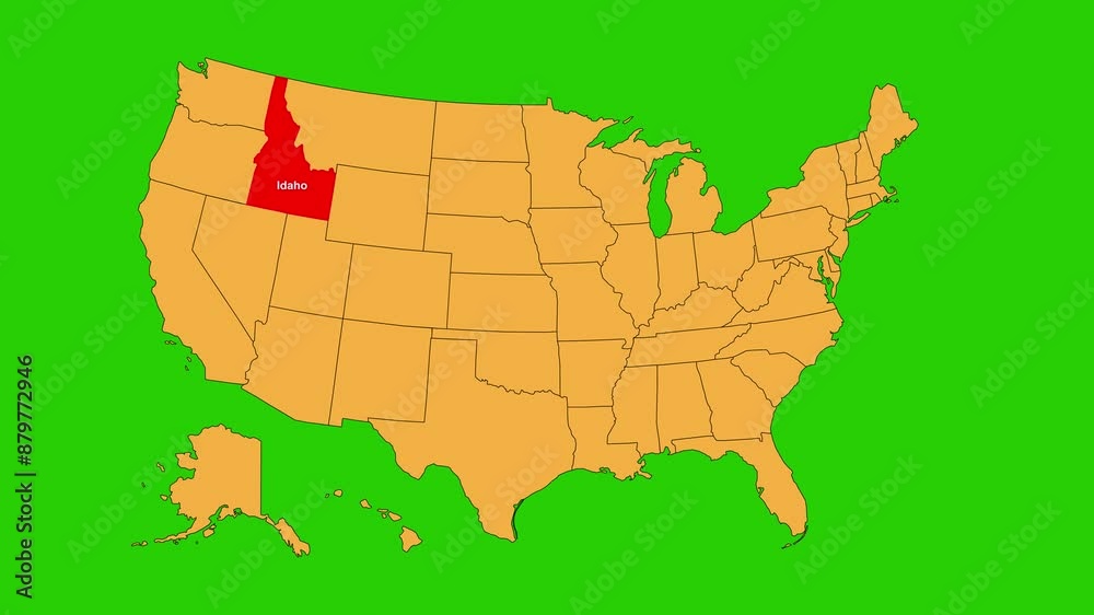 Idaho map animated video. Map Highlighted on the USA map with animation ...
