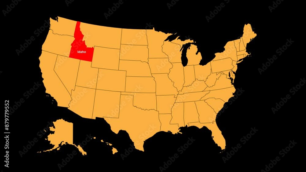 Idaho map animated video. Map Highlighted on the USA map colour with a ...